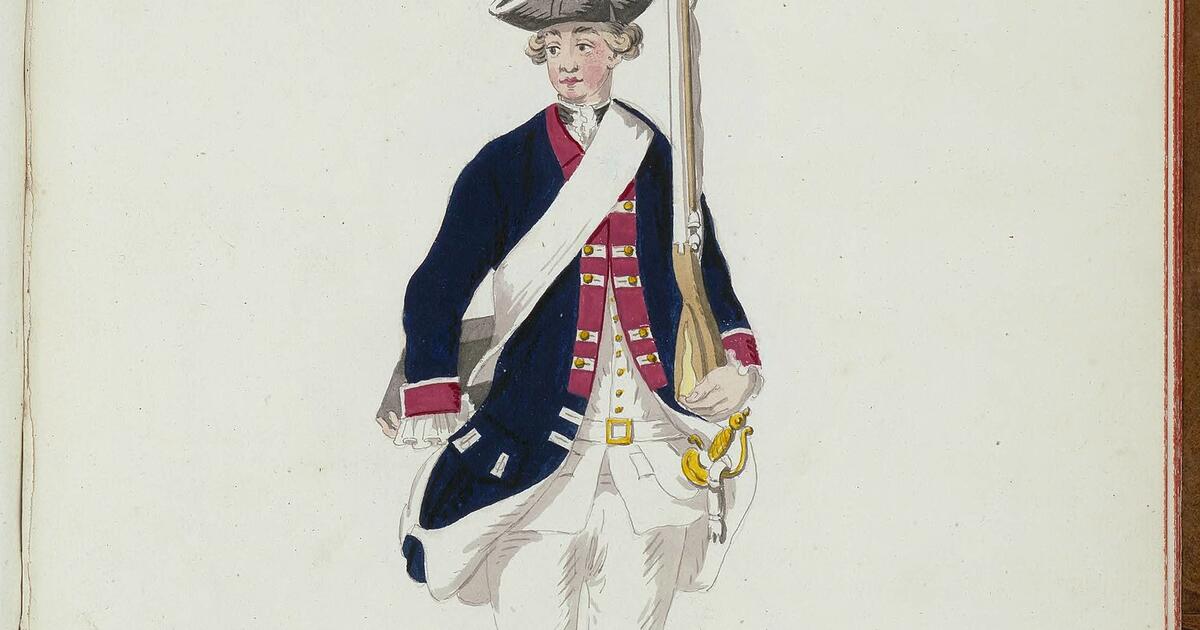 Prinssi Fredrik Adolfin rykmentin sotilaan univormu mallia 1765 ...